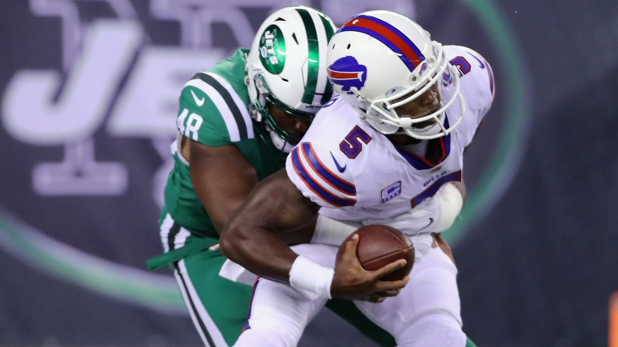 Buffalo Bills 21-34 New York Jets: QB Tyrod Taylor sacked seven times ...