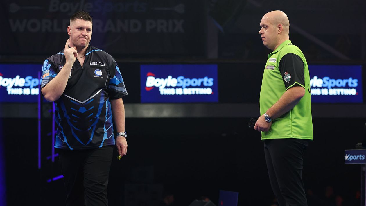 Darts results: Michael van Gerwen fails to win a leg in a whitewash defeat to Daryl Gurney at ...
