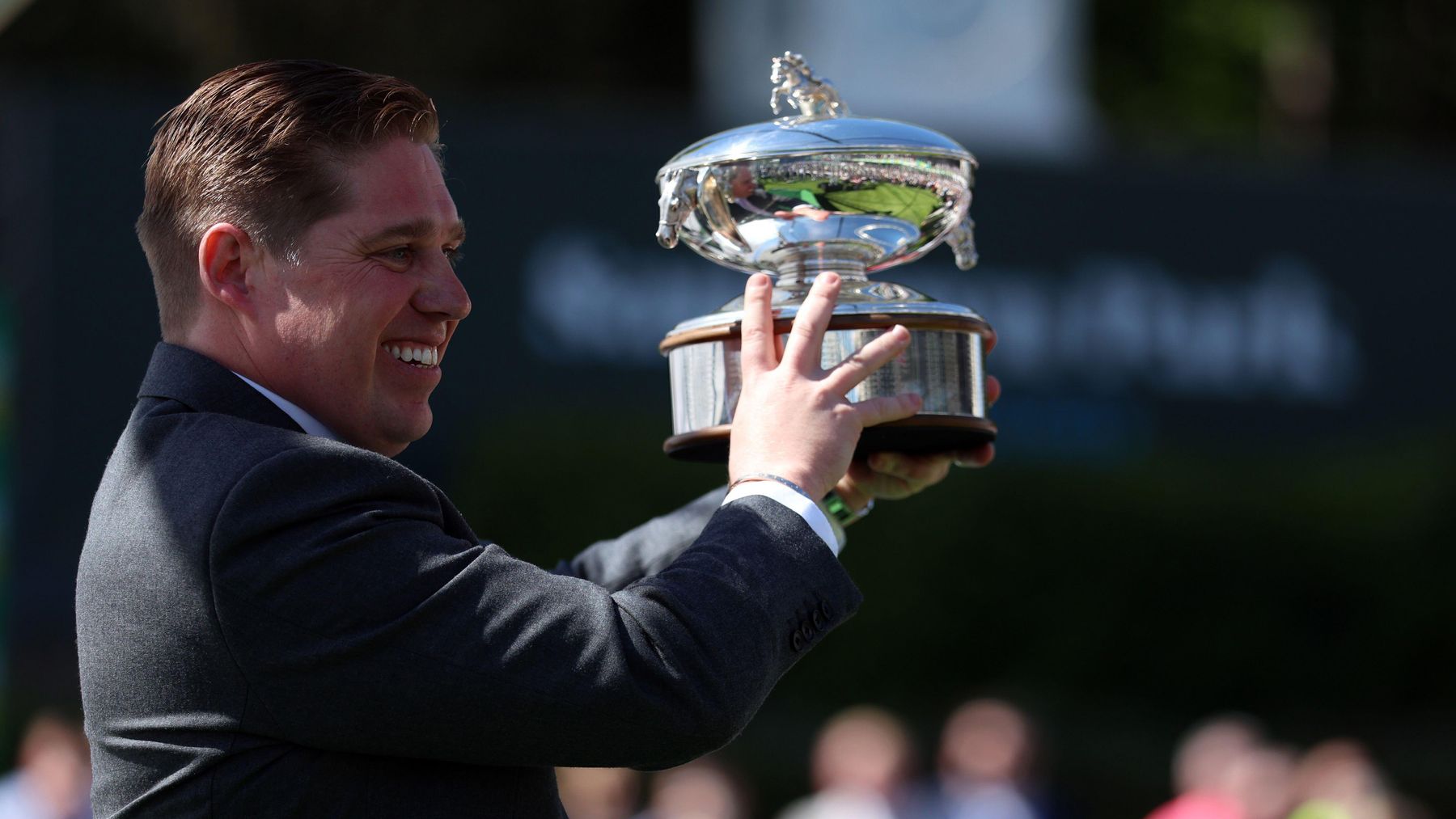 Champions Dan Skelton, Sean Bowen and Tristan Durrell collect trophies ...